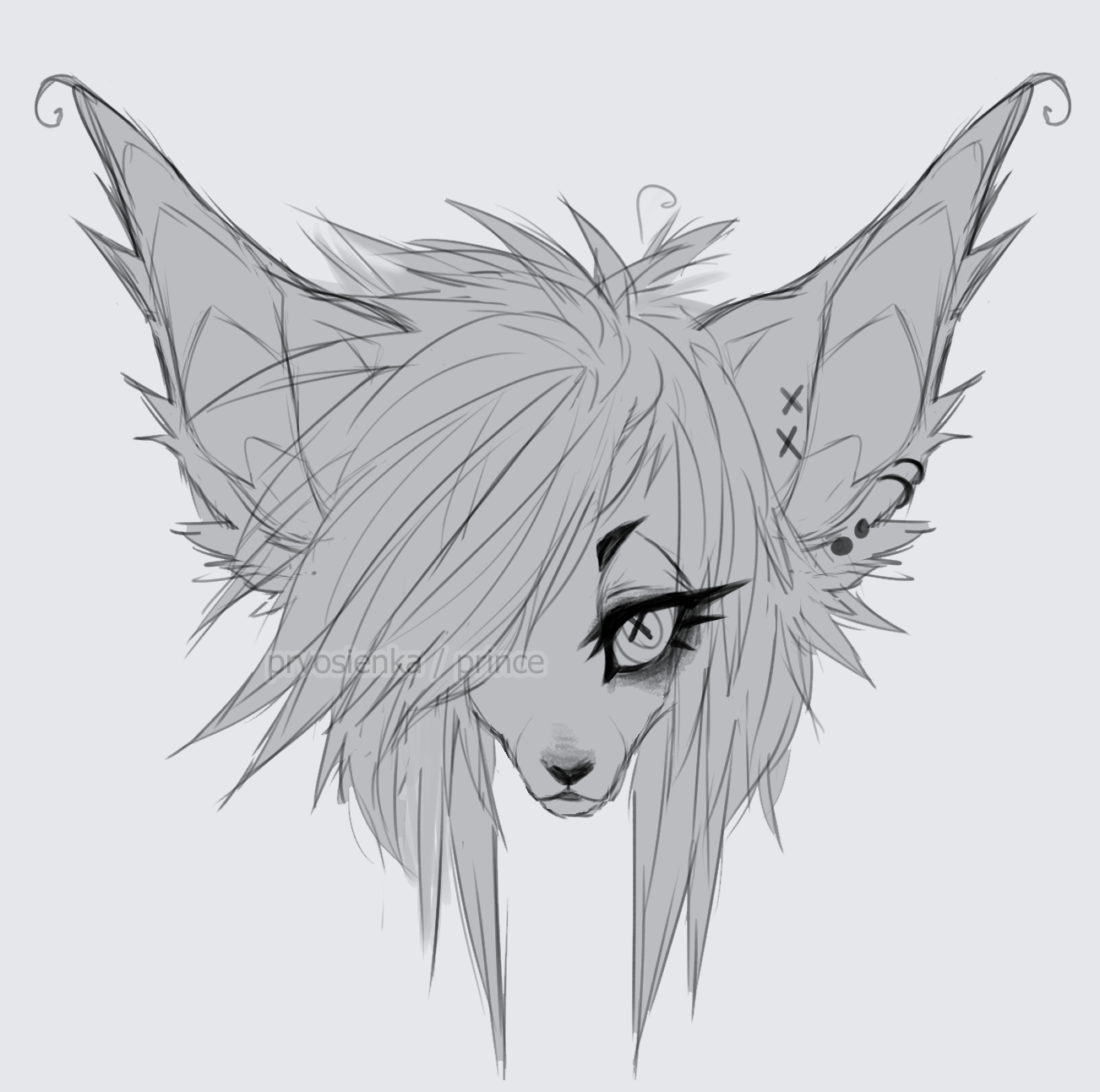 Female Wolf Anthro Lineart