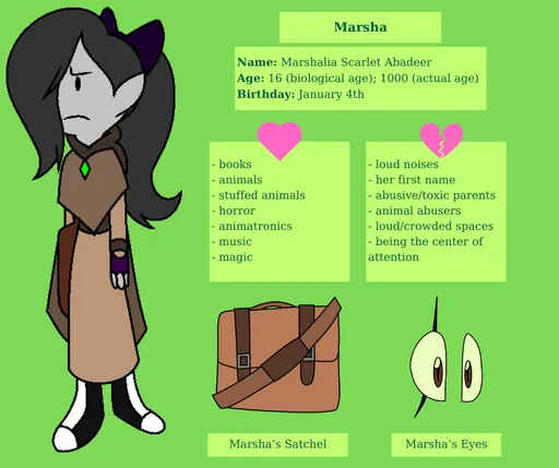 Marsha Character Sheet Event 470 – Oh What A BOOtiful Morning!
